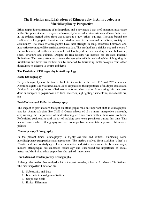 (PDF) The Evolution and Limitations of Ethnography in Anthropology: A ...