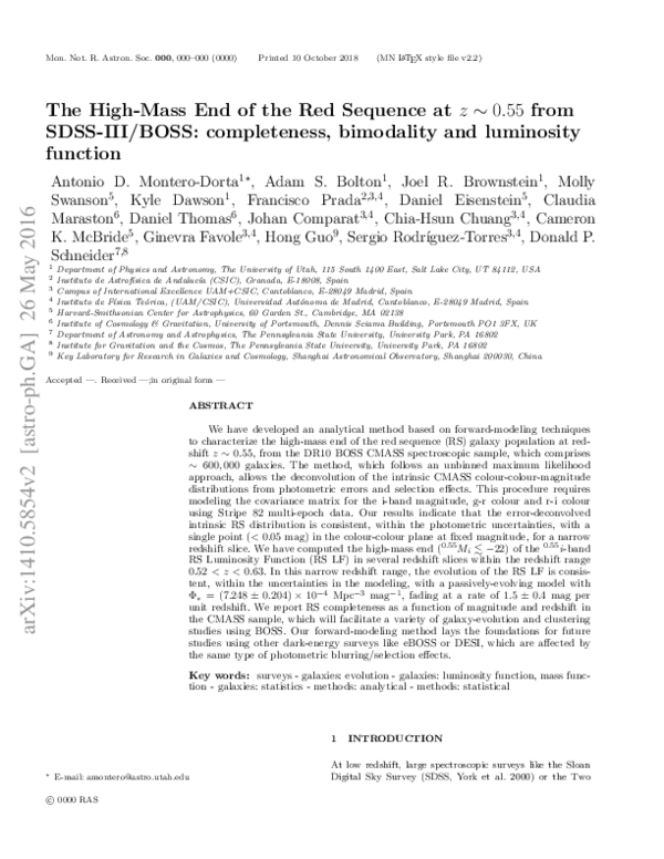 (PDF) The Redshift Evolution of the High-Mass End of the Red Sequence Luminosity Function from ...