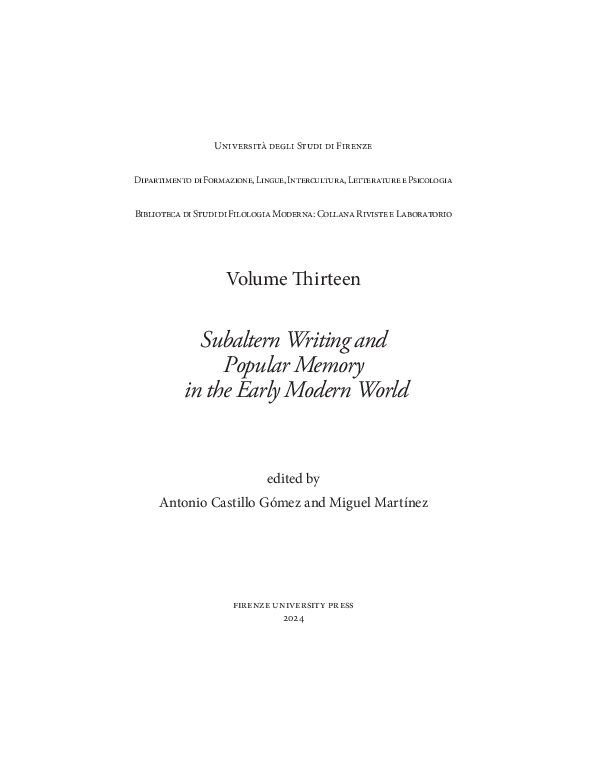 (PDF) Subaltern Writing and Popular Memory in the Early Modern World