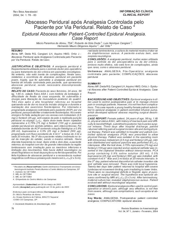 (PDF) Epidural abscess after patient-controlled epidural analgesia ...