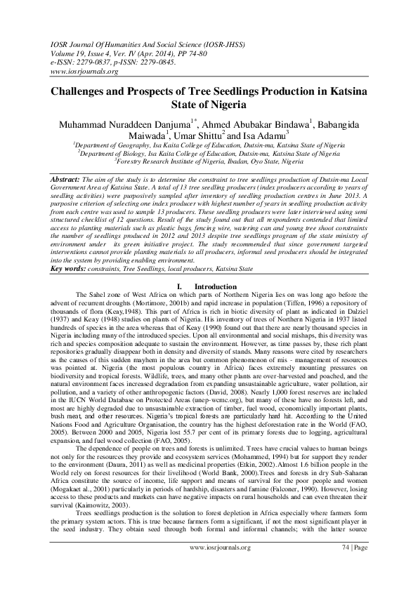(PDF) Challenges and Prospects of Tree Seedlings Production in Katsina ...