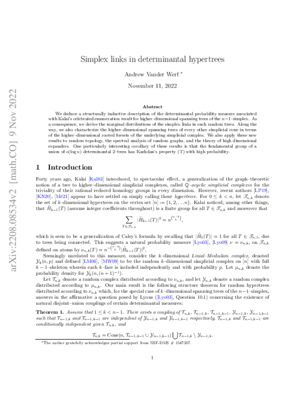 (PDF) Simplex links in determinantal hypertrees