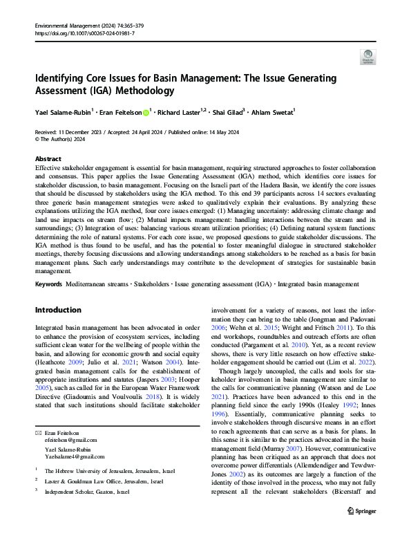 Pdf Identifying Core Issues For Basin Management The Issue