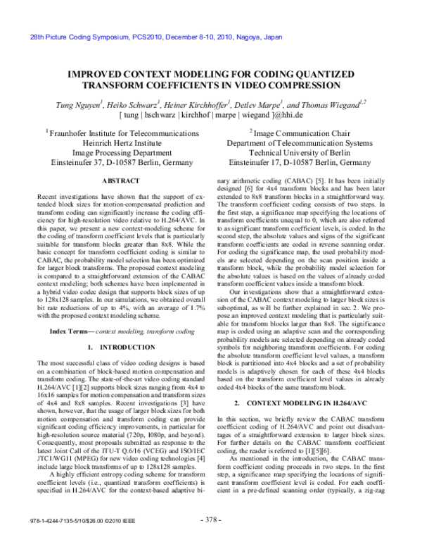 (PDF) Context Modeling for Transform Coefficients