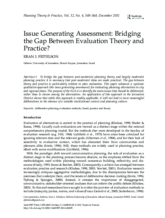 Pdf Issue Generating Assessment Bridging The Gap Between Evaluation