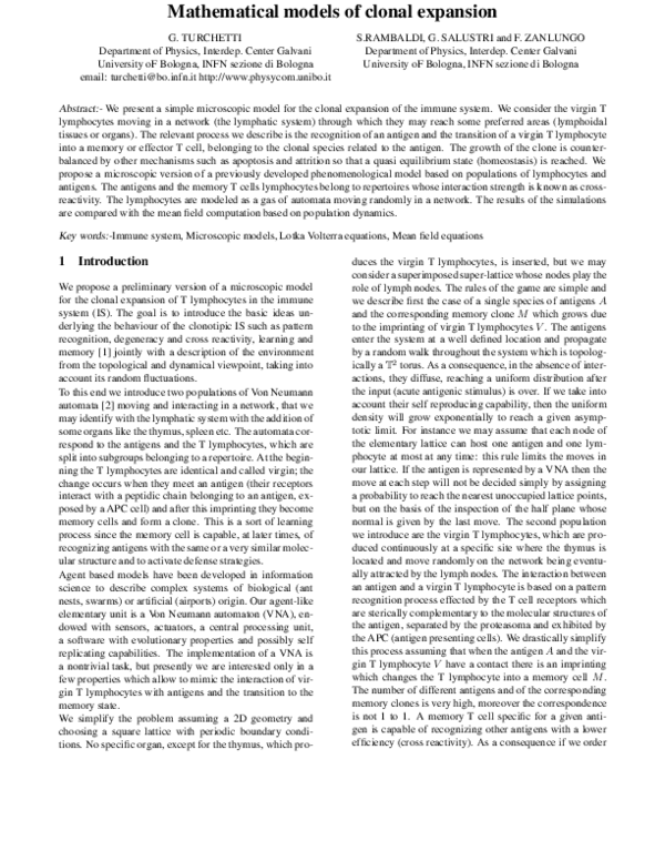 (PDF) Zanlungo Mathematical models of clonal expansion