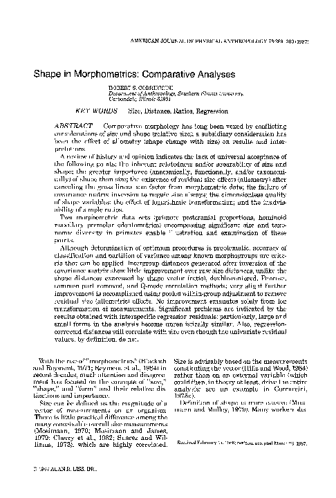 (PDF) Shape in morphometrics: Comparative analyses