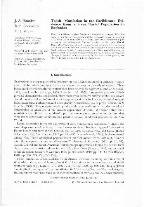 (PDF) Tooth mutilation in the Caribbean: Evidence from a slave burial ...