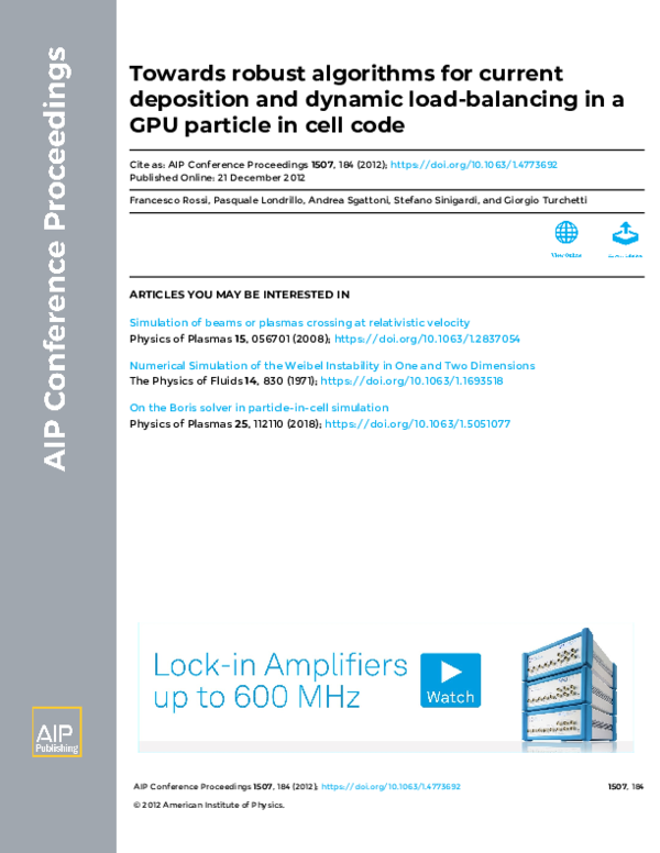 Pdf Towards Robust Algorithms For Current Deposition And Dynamic Load Balancing In A Gpu