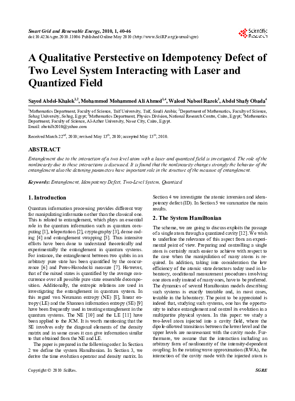 (PDF) A Qualitative Perstective on Idempotency Defect of Two Level System Interacting with Laser ...