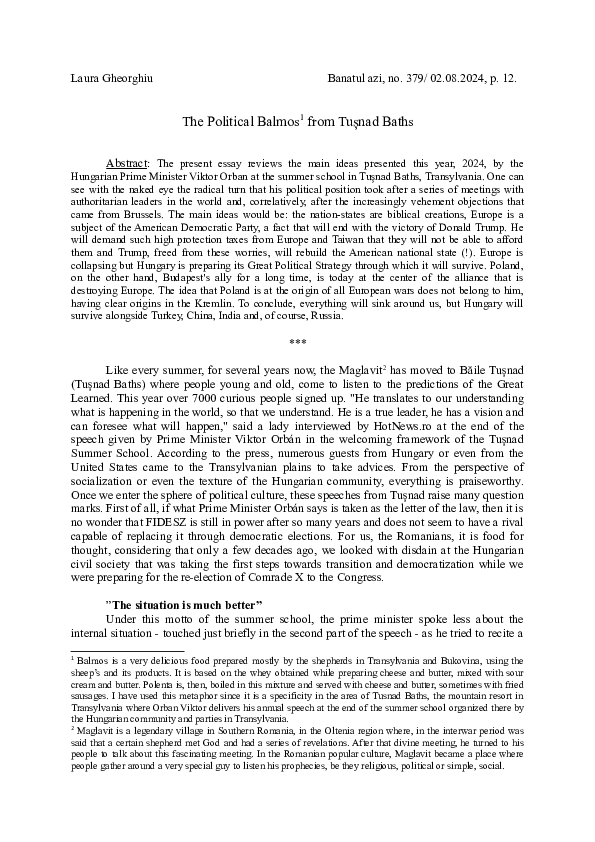 (PDF) The Political Balmos 1 from Tușnad Baths