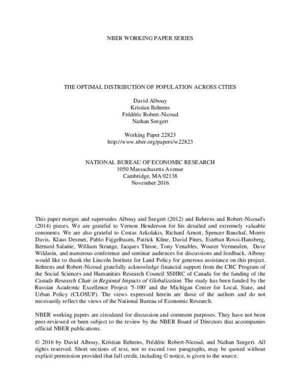 (PDF) The Optimal Distribution of Population across Cities