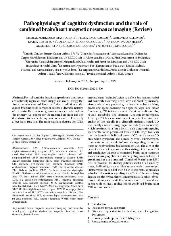 (PDF) Pathophysiology of cognitive dysfunction and the role of combined ...