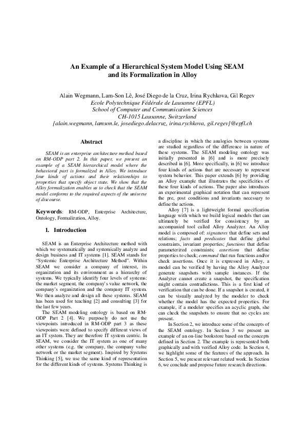 Pdf An Example Of A Hierarchical System Model Using Seam And Its Formalization In Alloy