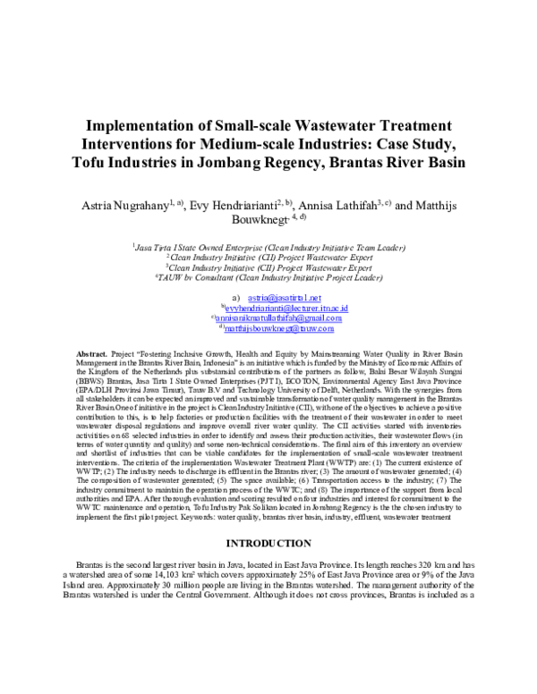 (PDF) Implementation of Small-scale Wastewater Treatment Interventions for Medium-scale ...