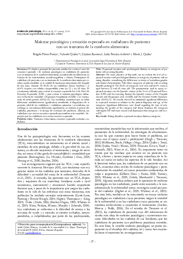 (PDF) Malestar psicológico y emoción expresada en cuidadores de ...