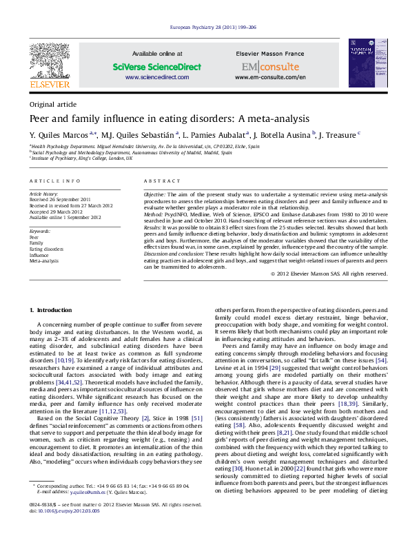 (PDF) Peer and family influence in eating disorders: A meta-analysis