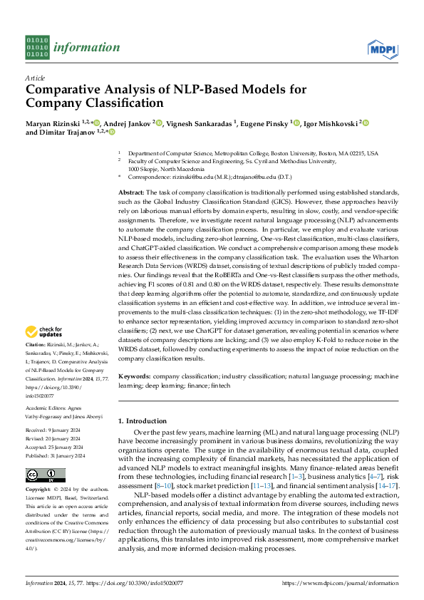 (PDF) Comparative Analysis of NLP-Based Models for Company Classification