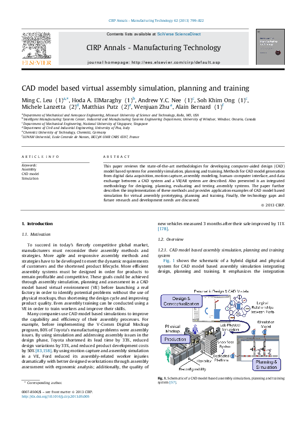 (PDF) CAD model based virtual assembly simulation, planning and training