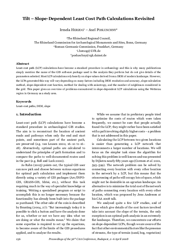 Pdf Tilt Slope Dependent Least Cost Path Calculations Revisited [caa 2008]
