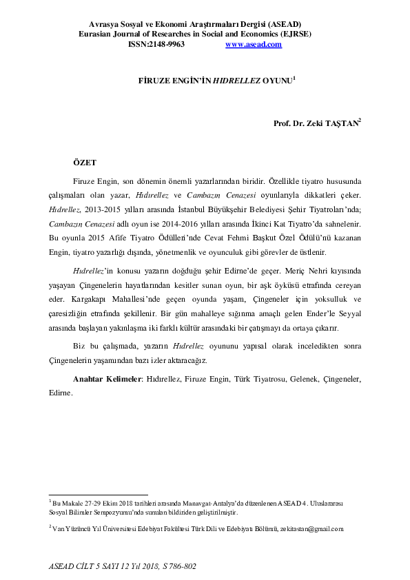 (PDF) FİRUZE ENGİN’İN HIDRELLEZ OYUNU