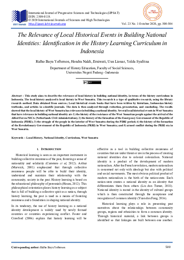 (PDF) The Relevance of Local Historical Events in Building National ...
