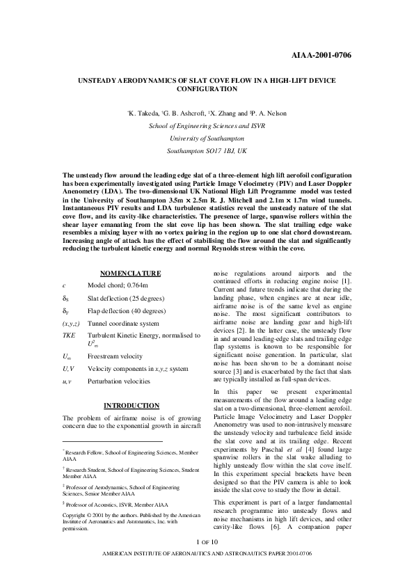 (PDF) Unsteady aerodynamics of slat cove flow in a high-lift device ...