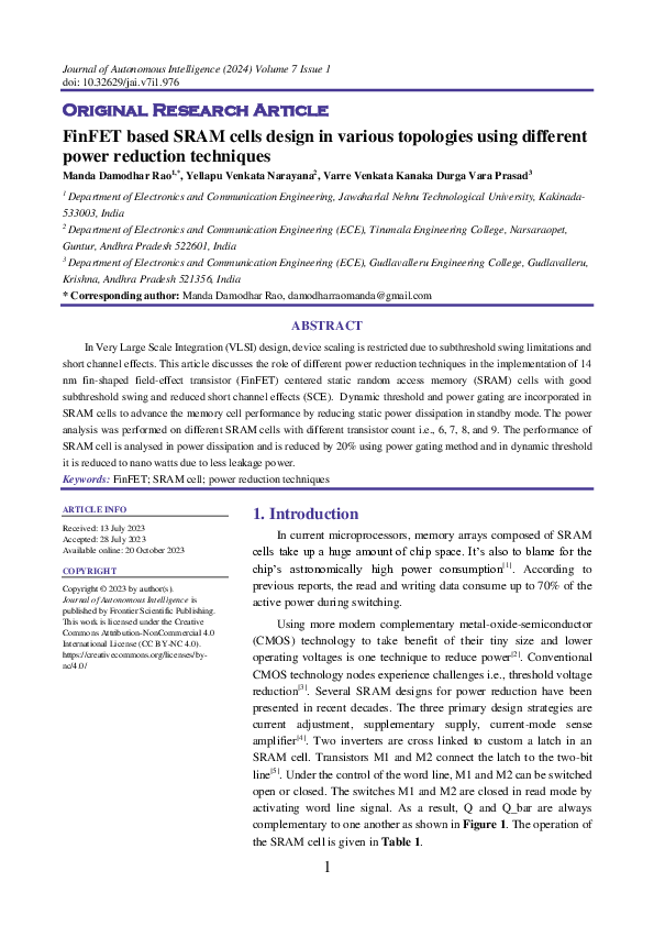(PDF) FinFET based SRAM cells design in various topologies using different power reduction ...