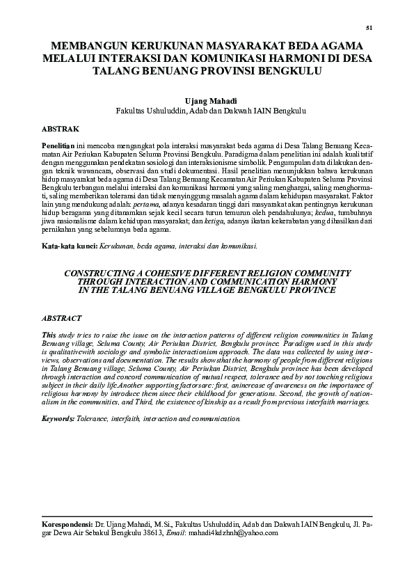 (PDF) Constructing a Cohesive Different Religion Community Through ...