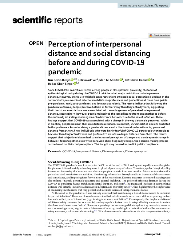 (PDF) Perception of interpersonal distance and social distancing before ...