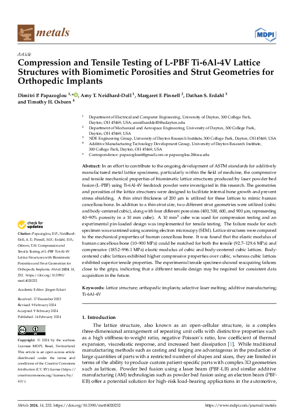 (PDF) Compression and Tensile Testing of L-PBF Ti-6Al-4V Lattice ...