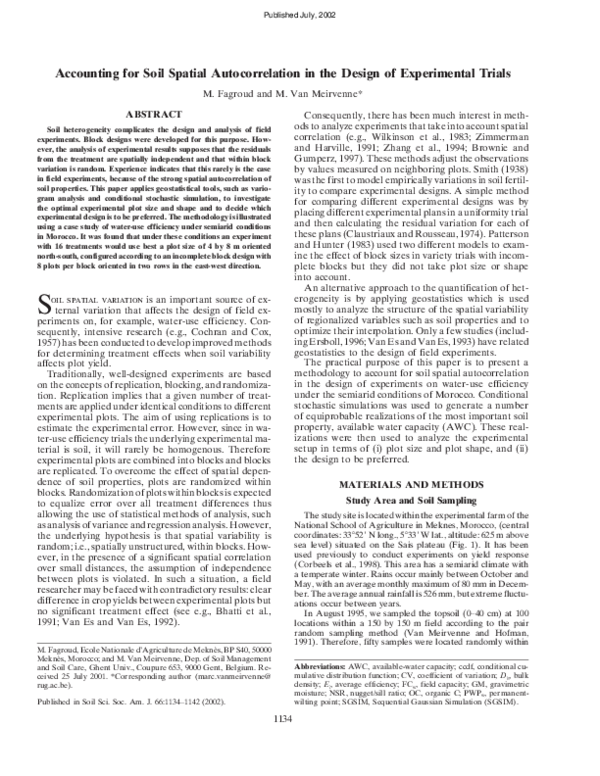 (PDF) Accounting for Soil Spatial Autocorrelation in the Design of Experimental Trials ...
