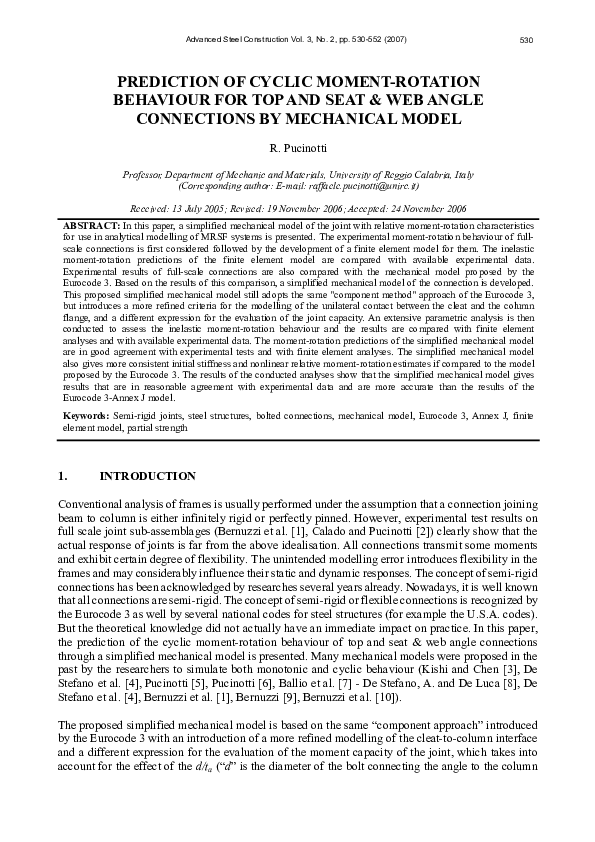(PDF) Prediction of Cyclic Moment-Rotation Behaviour for Top and Seat & Web Angle Connections by ...