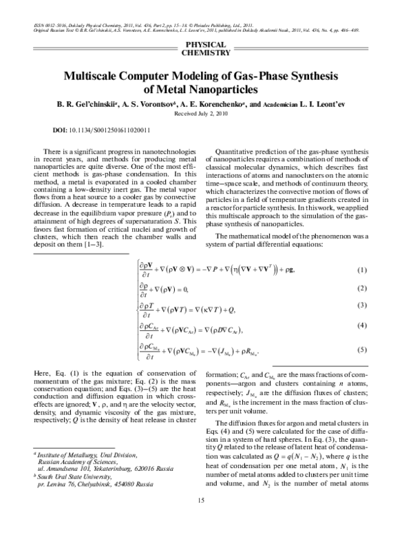 (PDF) Multiscale computer modeling of gas-phase synthesis of metal ...