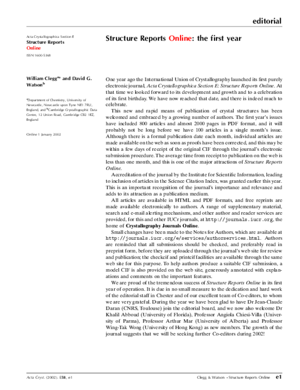 (PDF) Structure Reports Online: the first year