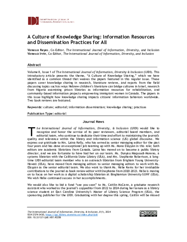 (PDF) A Culture of Knowledge Sharing: Information Resources and ...