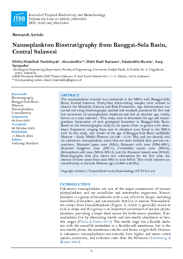 (PDF) Nannoplankton Biostratigraphy from Banggai-Sula Basin, Central Sulawesi