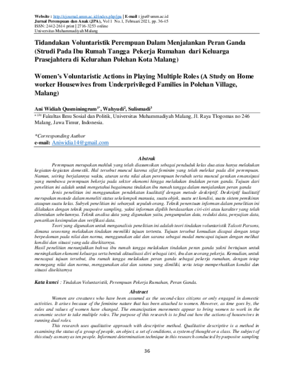 (PDF) Women’s Voluntaristic Actions in Playing Multiple Roles (A Study ...