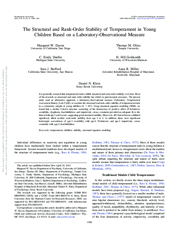 (PDF) The structural and rank-order stability of temperament in young ...
