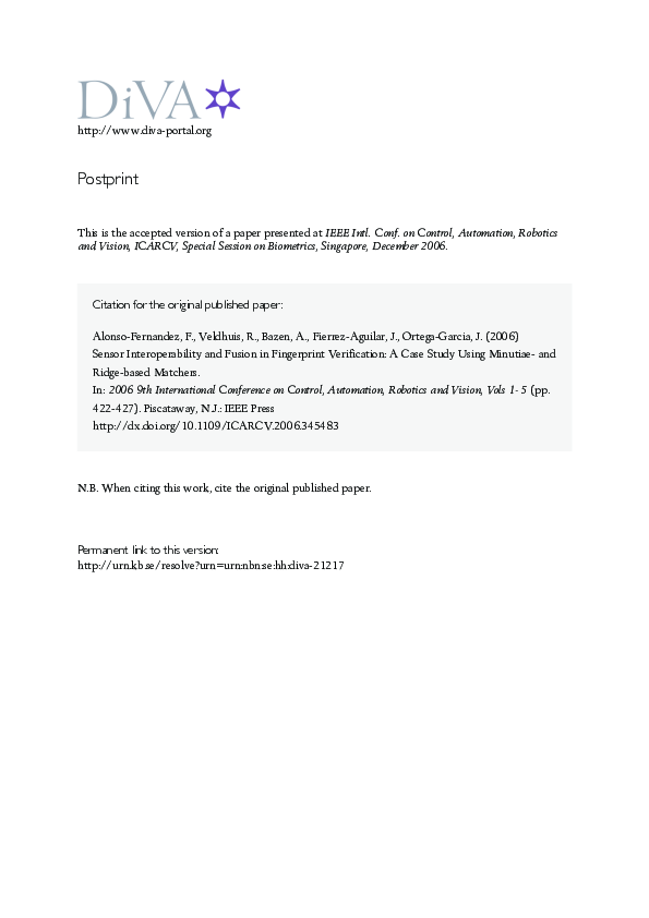 (PDF) Fingerprint Sensor Interoperability and Fusion Study