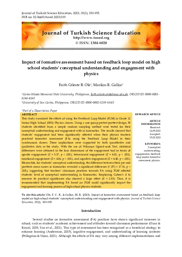 (PDF) Impactof formative assessment based on feedback loop model on ...