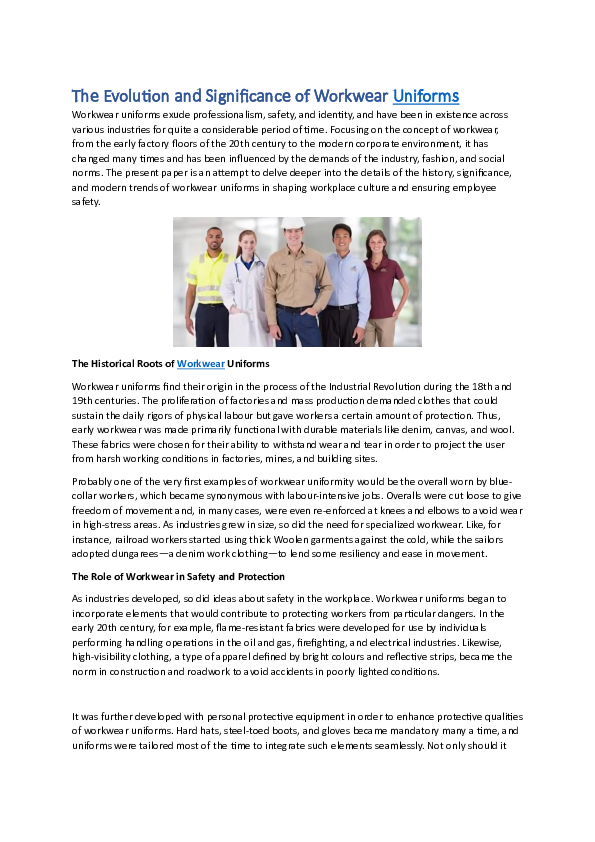 (PDF) The Evolution and Significance of Workwear Uniforms