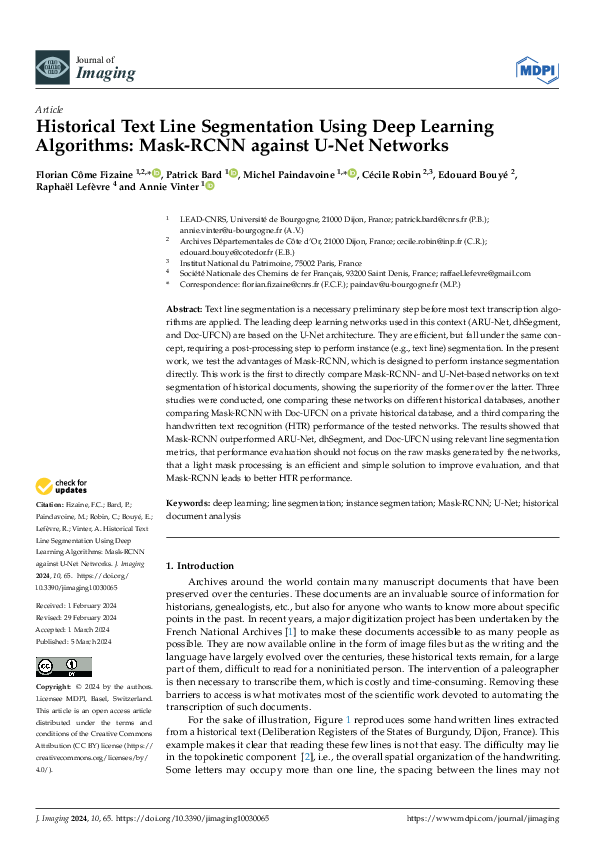 Pdf Historical Text Line Segmentation Using Deep Learning Algorithms Mask Rcnn Against U Net
