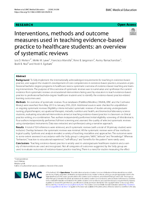 (PDF) Interventions, methods and outcome measures used in teaching ...