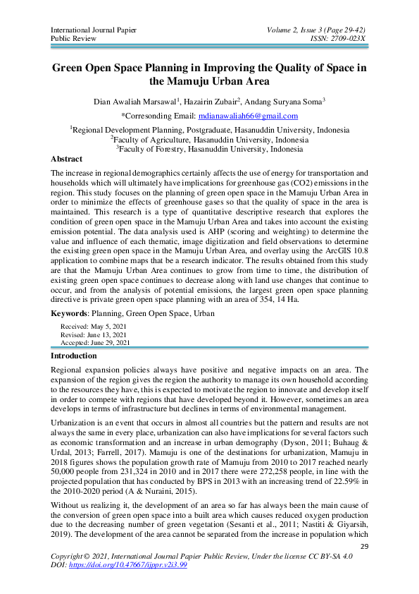 (PDF) Green Open Space Planning in Improving the Quality of Space in the Mamuju Urban Area ...