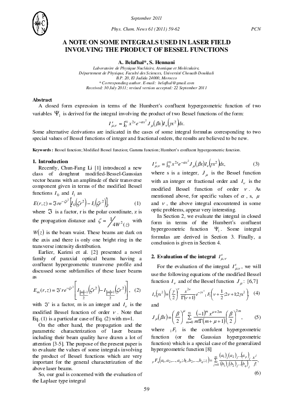 (PDF) A Note on Some Integrals Used in Laser Field Involving the Product of Bessel Functions