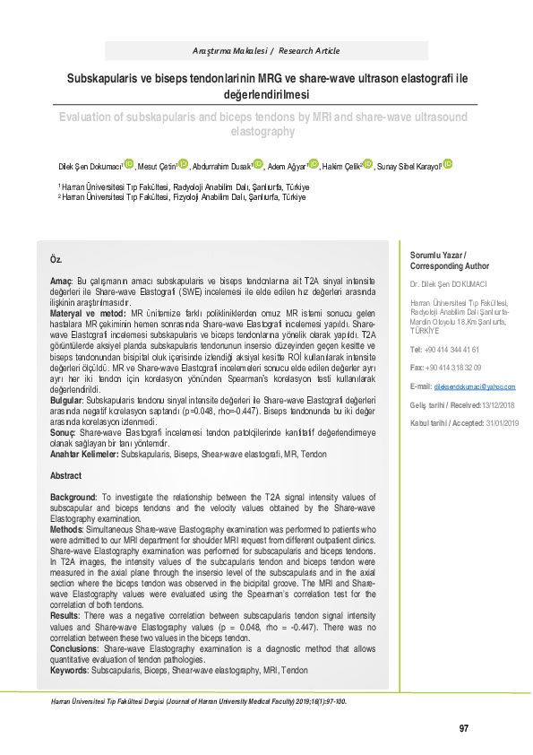 (PDF) Subskapularis ve Biseps Tendonlarının MRG ve Share-wave Ultrason Elastografi ile ...