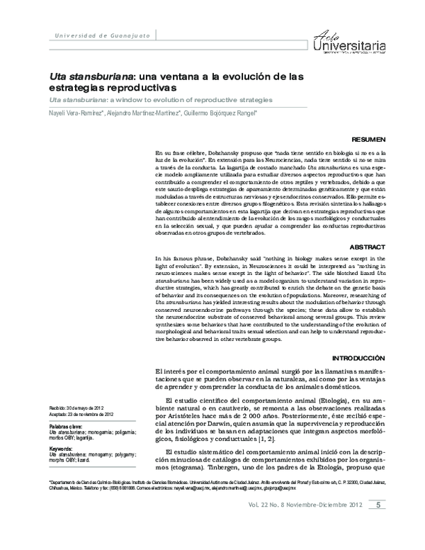 (PDF) Uta stansburiana: una ventana a la evolución de las estrategias reproductivas