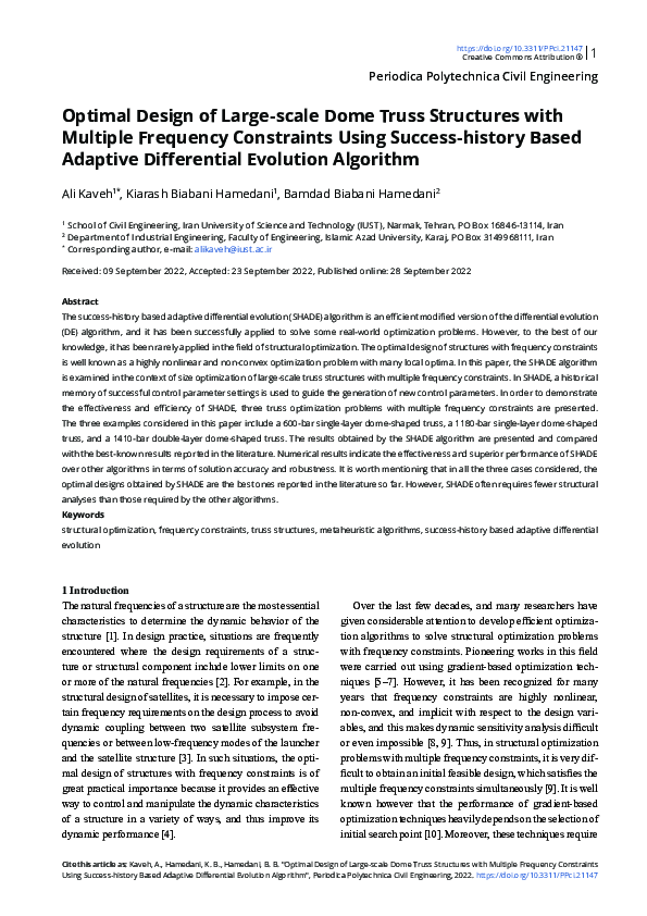 (PDF) Optimal Design of Large-scale Dome Truss Structures with Multiple Frequency Constraints ...