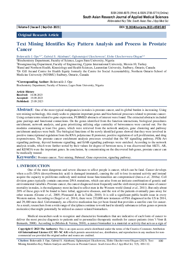 (PDF) Text Mining Identifies Key Pattern Analysis and Process in Prostate Cancer